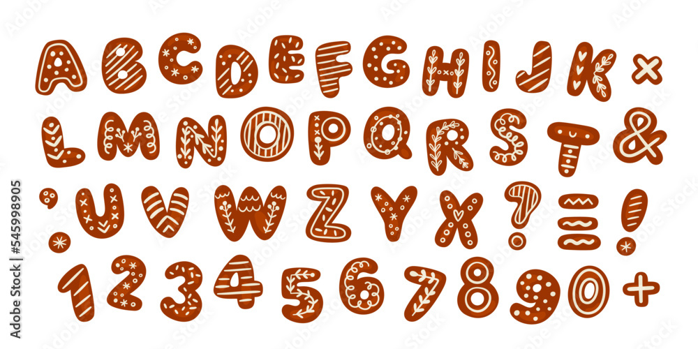 Ginger cookie alphabet. Cartoon gingerbread uppercase letters or ...