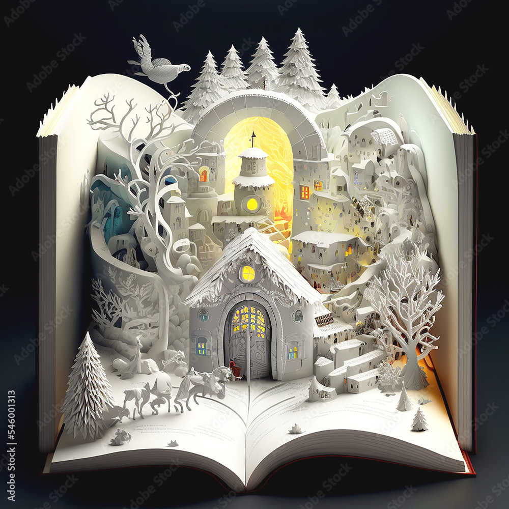 Christmas story Pop-up Book, Christmas Paper Craft Illustration, Winter ...