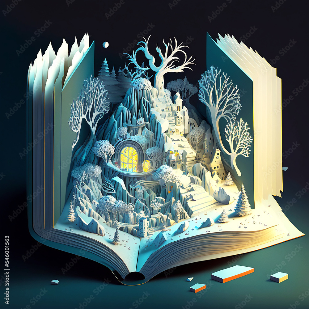 Christmas story Pop-up Book, Christmas Paper Craft Illustration, Winter ...