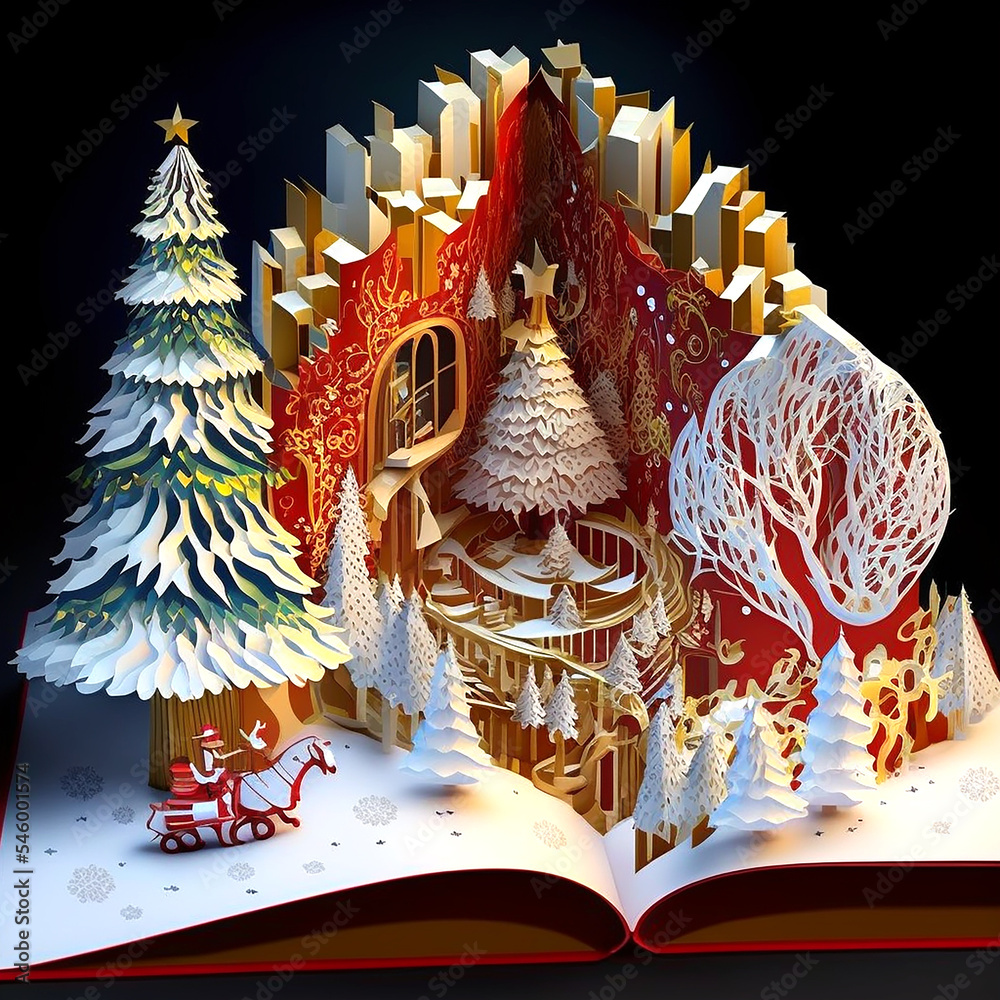 Christmas story Pop-up Book, Christmas Paper Craft Illustration, Winter ...