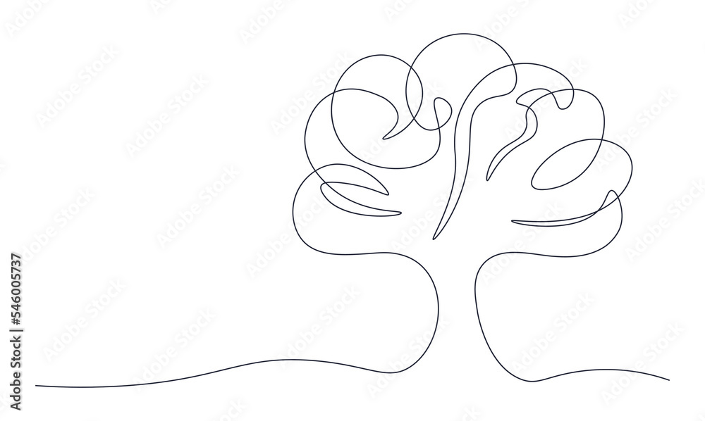 Tree is single continuous line. Drawing tree in one line. Linear ...