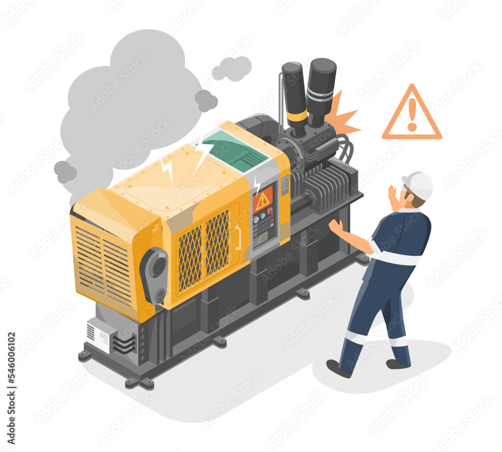 Accident broken fail damage machine in factory trouble in production ...