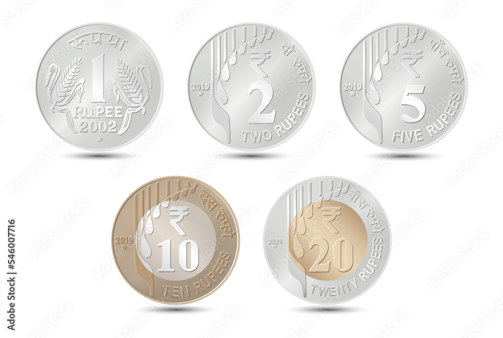 India - a set of coins. Coins in vector illustration isolated on white ...