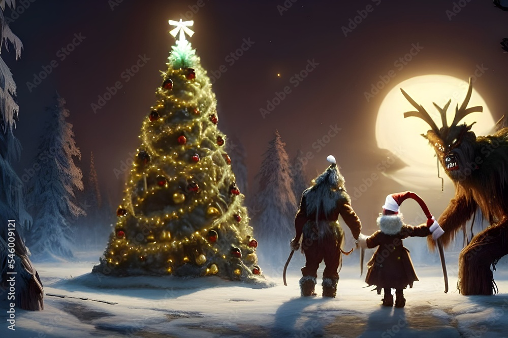 Grinch the Dark elf christmas celebration scene 3d illustration 3d ...