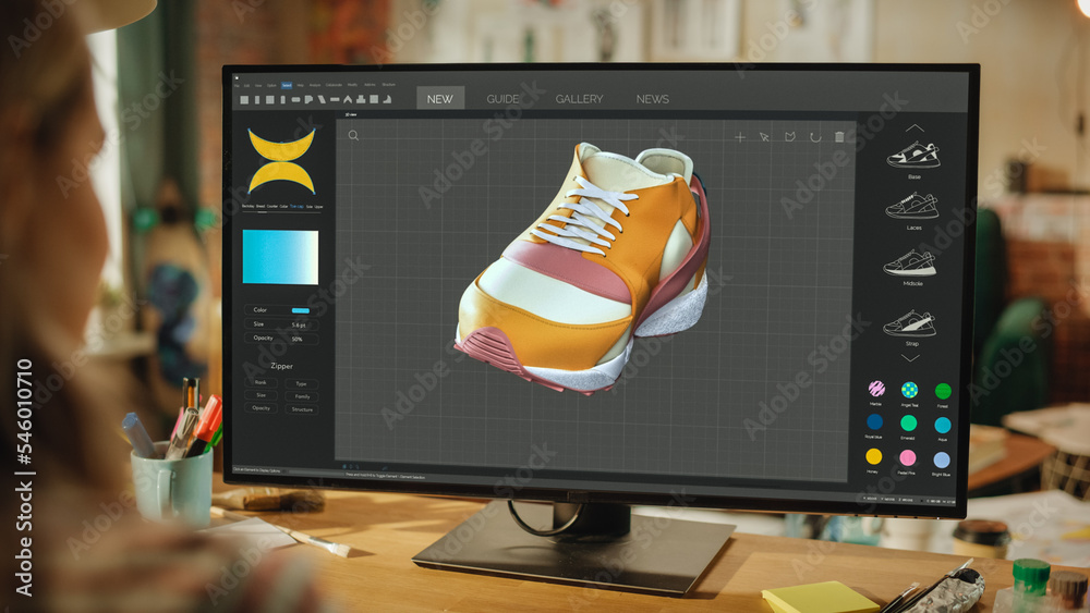 Female Footwear Designer Creating and Rendering 3d Model of Shoe ...