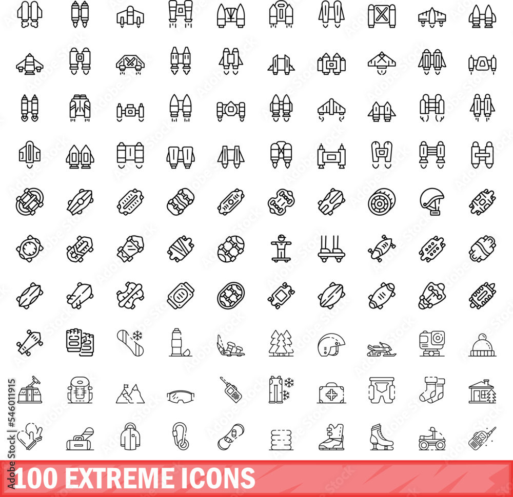 100 extreme icons set. Outline illustration of 100 extreme icons vector ...