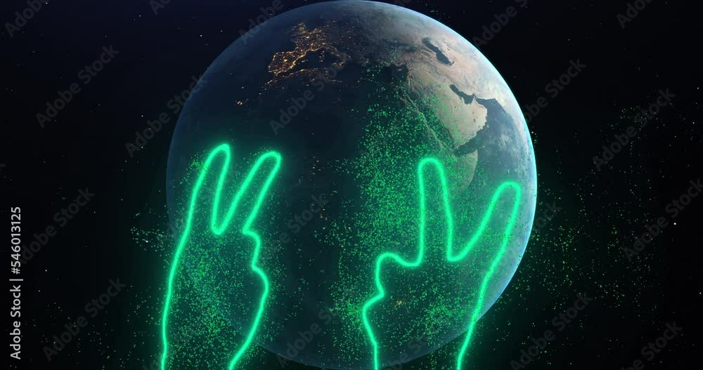 Hands turquoise silhouette show peace, number two, victory sign in ...