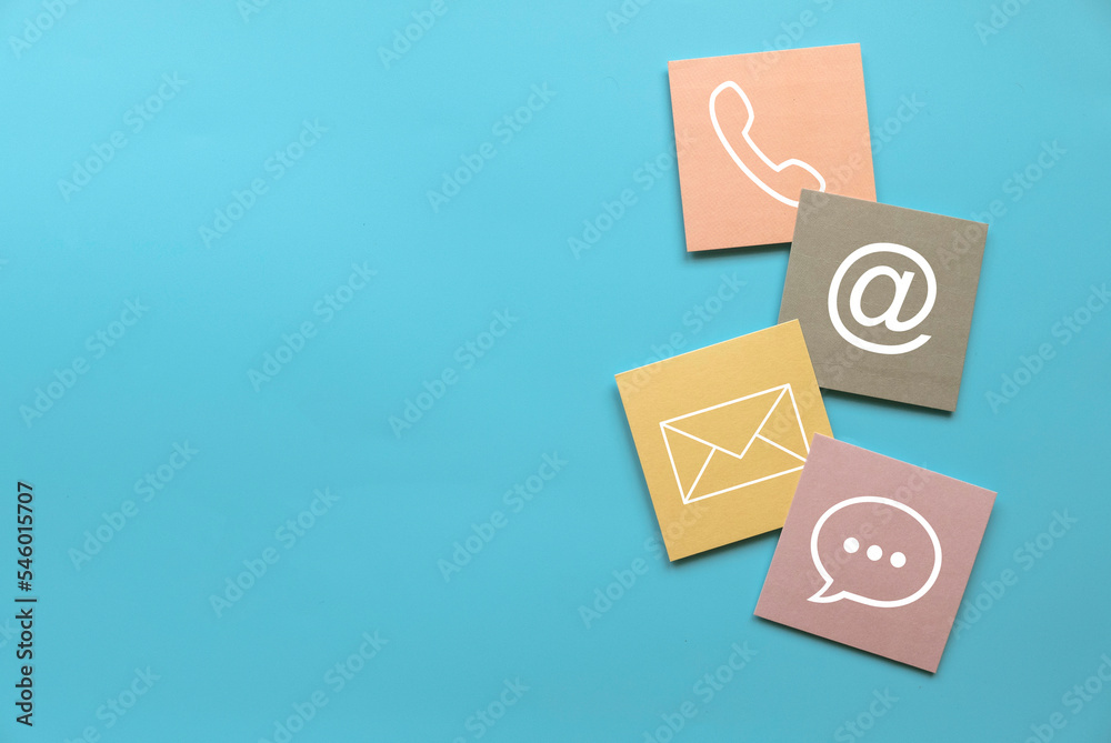 Icon of communication type on colorful paper. Contact us or Customer ...