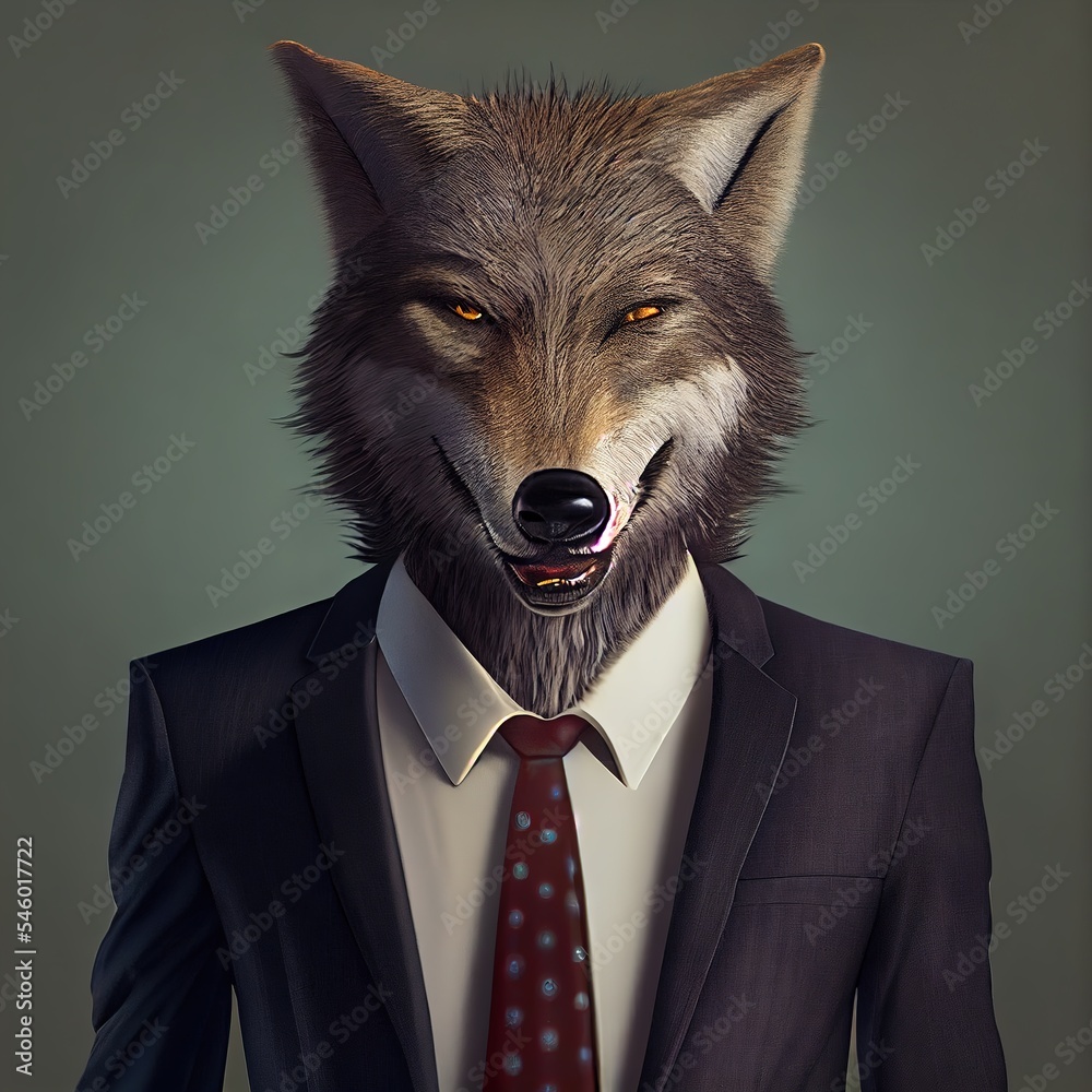 Business wolf. The human body in a business suit with the head of a ...
