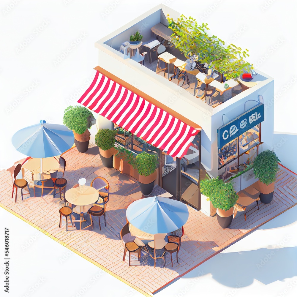 Beautiful illustrated diorama of cartoon cafe isolated on white ...