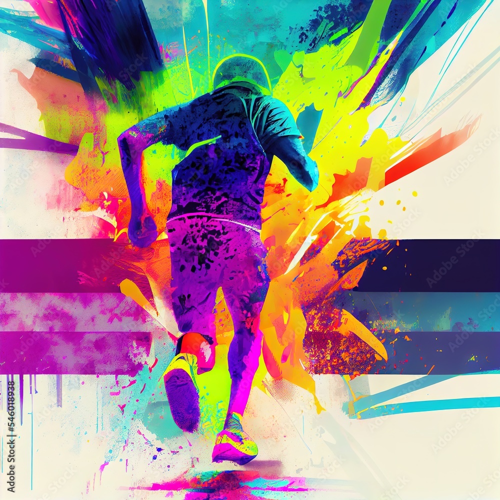 Colourful painted portrait of a runner, bold brush strokes, grunge ...