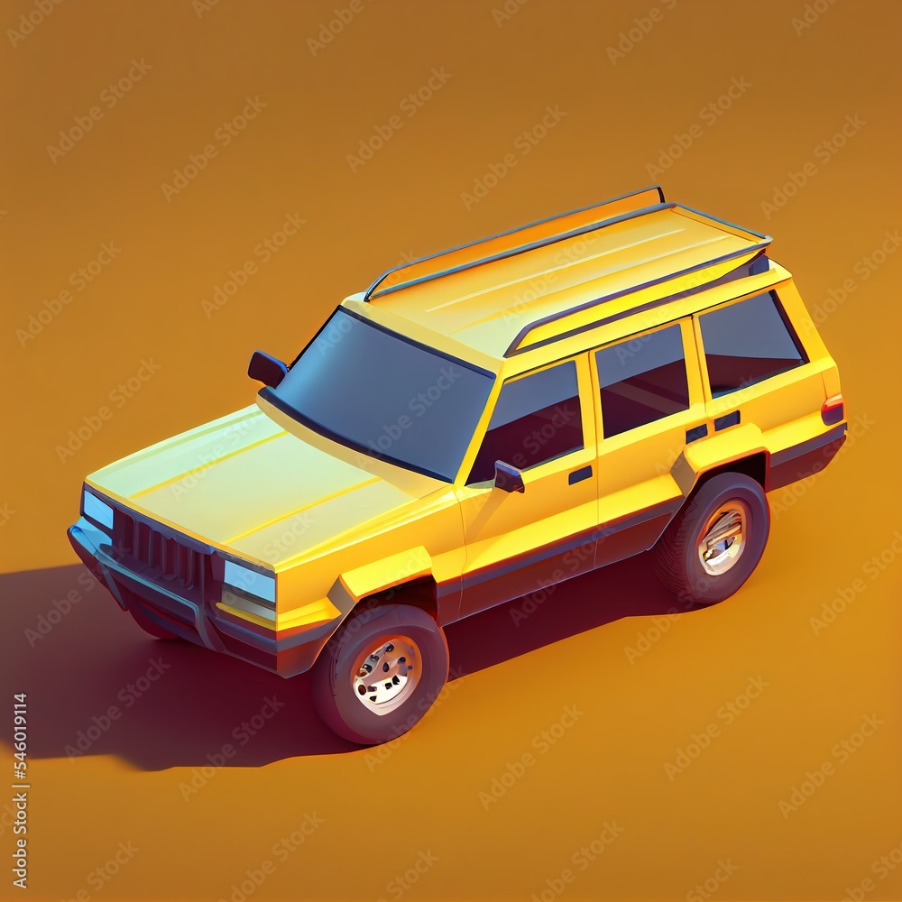 Cartoon SUV isolated on yellow background. Isometric illustration in ...
