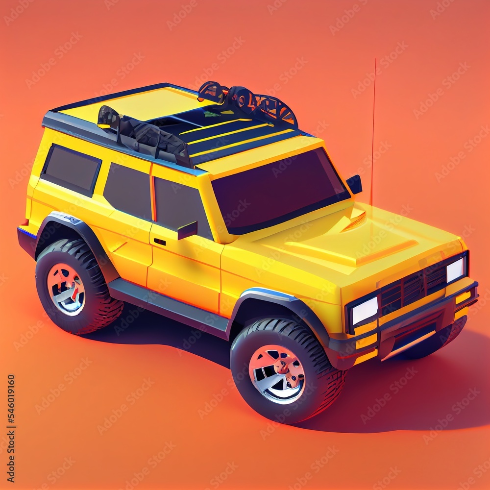 Cartoon SUV isolated on yellow background. Isometric illustration in ...
