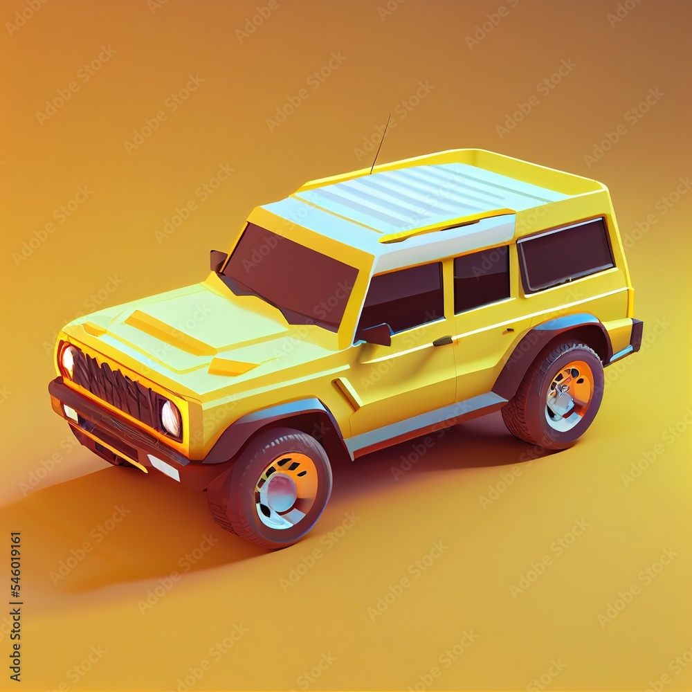 Cartoon SUV isolated on yellow background. Isometric illustration in ...