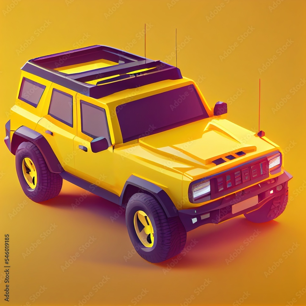 Cartoon SUV isolated on yellow background. Isometric illustration in ...