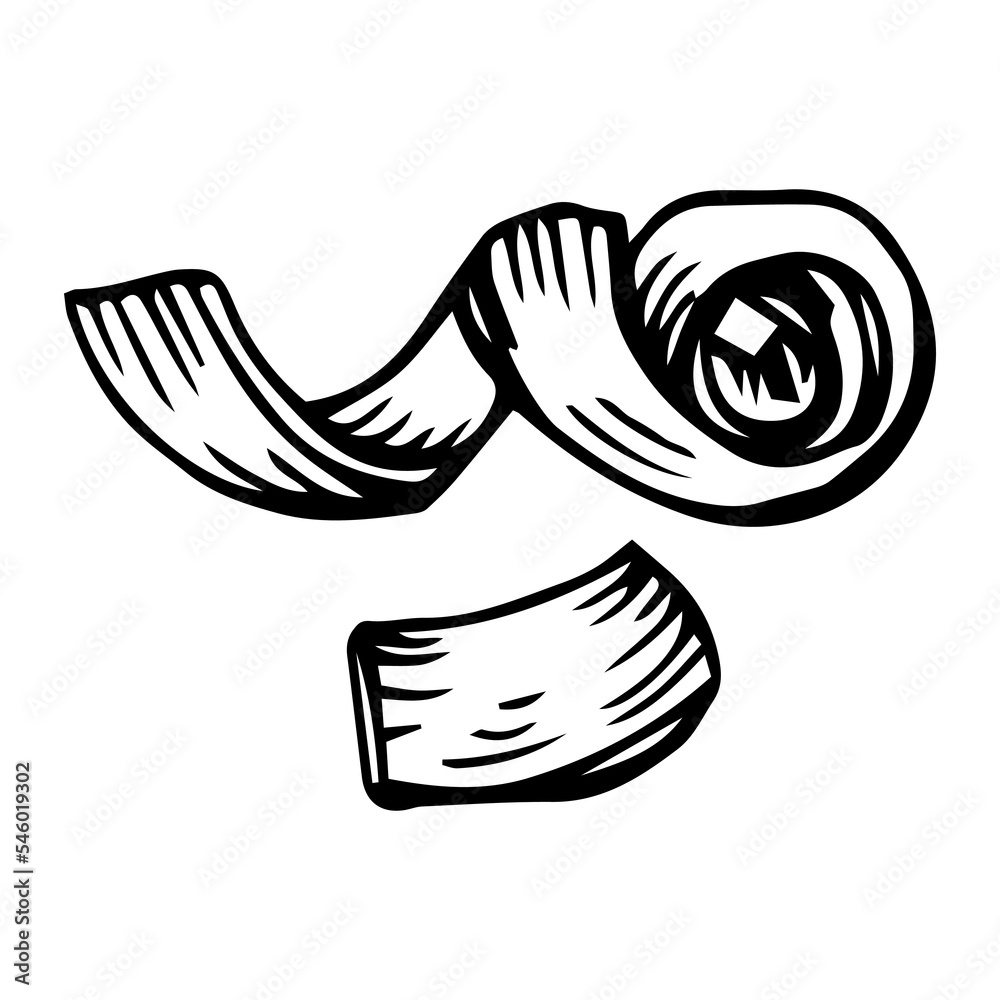 Wooden shavings or chips. Curly wood peel from carving and carpentry ...