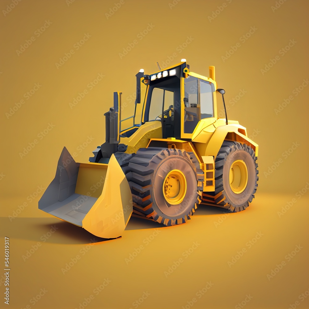Cartoon front loader, construction machinery. Illustrated 3d model ...