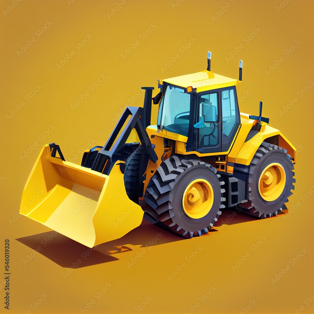 Cartoon front loader, construction machinery. Illustrated 3d model ...