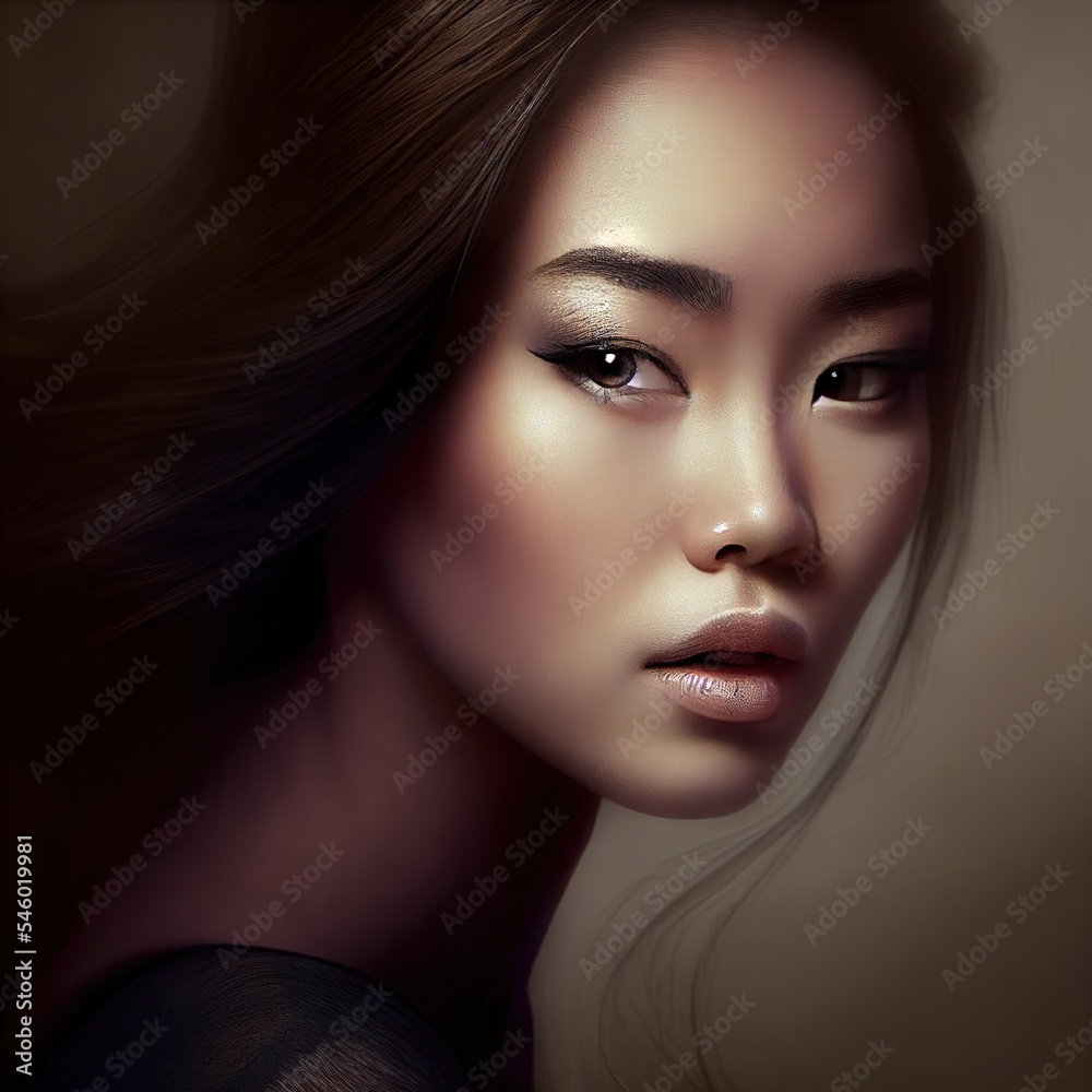 Gorgeous asian woman, photorealistic illustrated portrait generated by ... Gorgeous asian woman, photorealistic illustrated portrait generated by ...