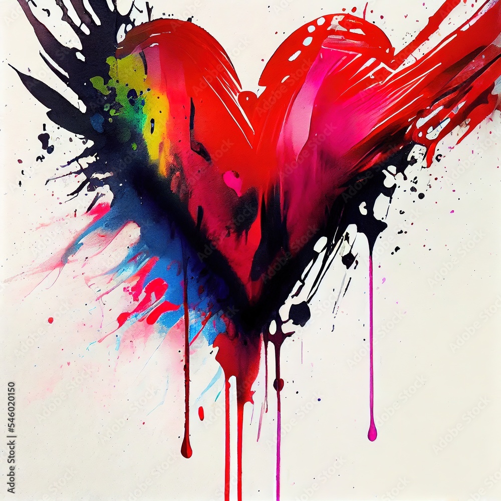 Heart symbol illustration in grunge style. Ink painting, smudge ...