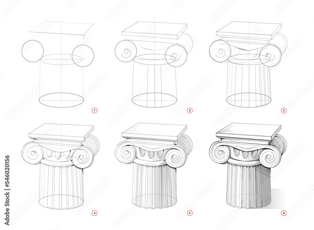 Page shows how to learn to draw sketch of antique ancient Greek ionic ...