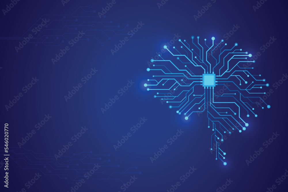 Vector printed circuit board human brain. Blue futuristic illustration ...