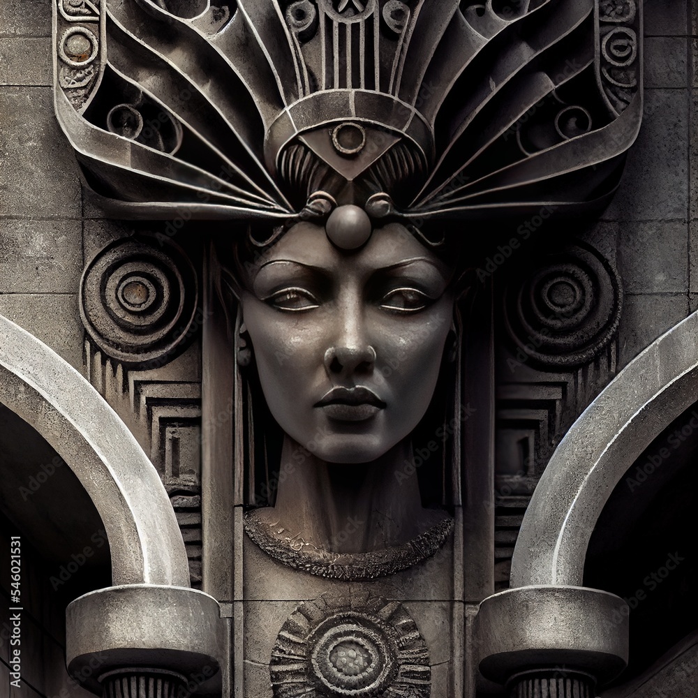 Brutalist art deco goddess facade generated with Artificial ...