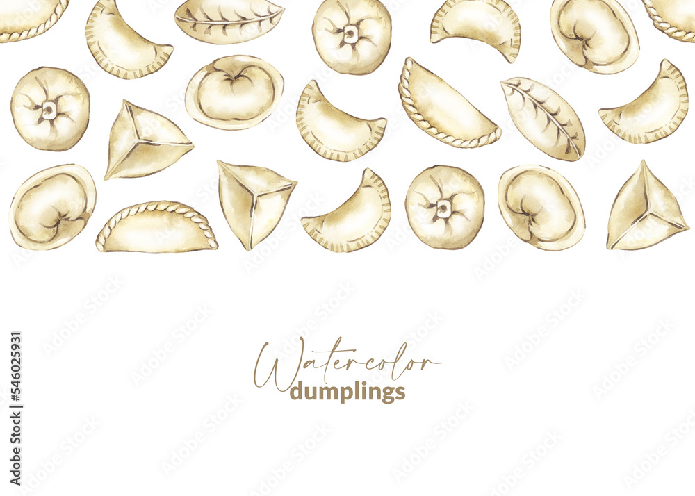 Border with hand drawn chinese dumpling. Asian steamed food. Homemade ...