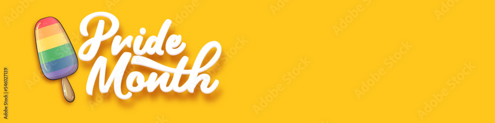Happy pride month wide horizontal banner with pride color flag ice ...