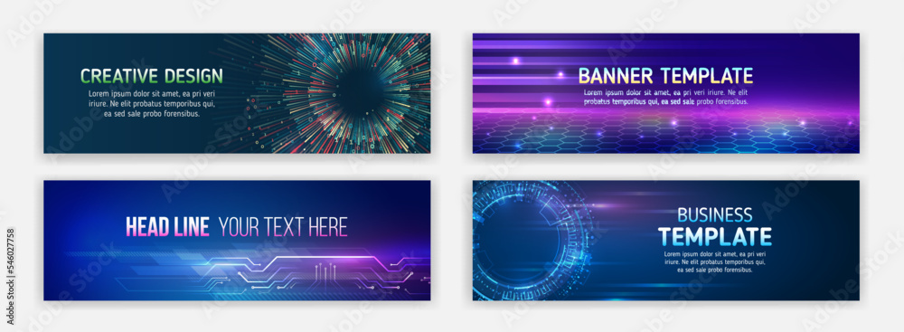 Abstract horizontal promotion media cover design. Big data futuristic web background ...
