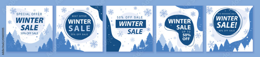 Winter and Christmas Sale square template set for ads posts in social ...