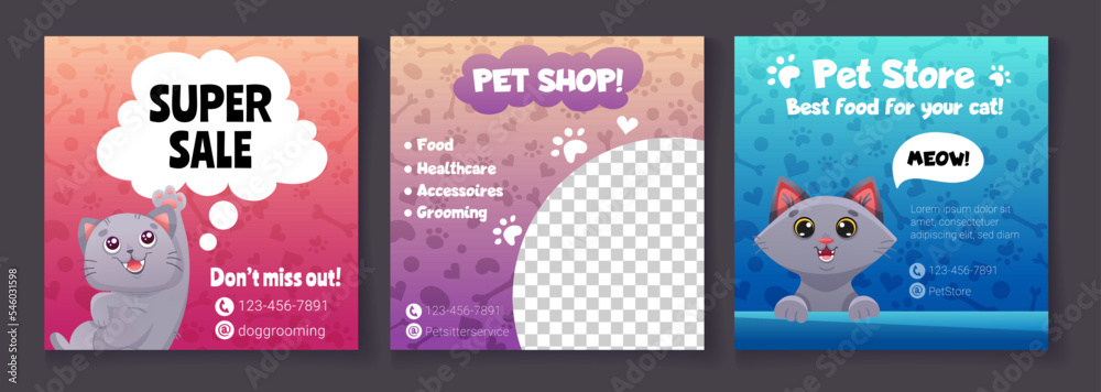 Pet store banner for social media posts with cute cats. Super Sale ...
