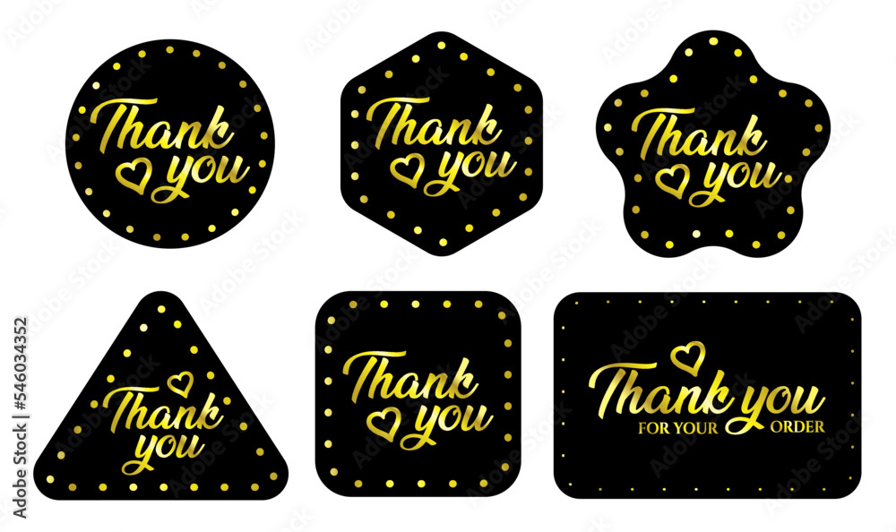 Black and gold Thank you classic stickers. Set labels and bages. Logo ...