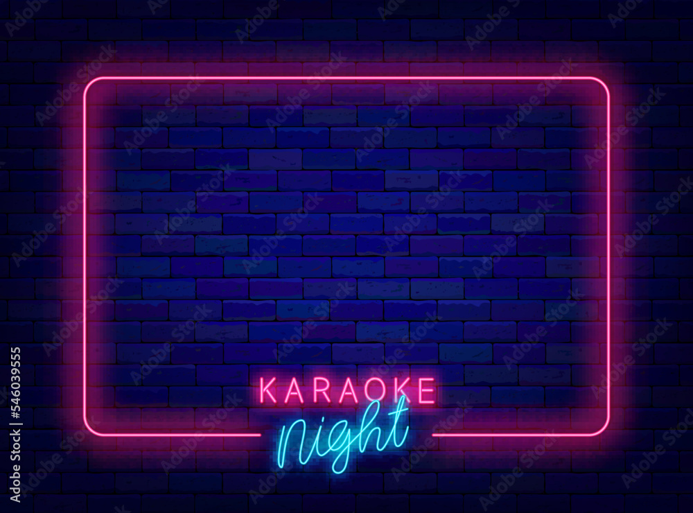 Karaoke night neon advertising template. Music bar and talent show ...