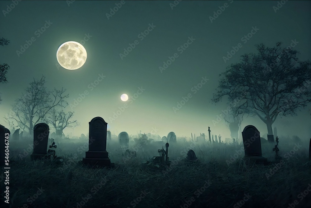 cemetery in night Stock Illustration | Adobe Stock