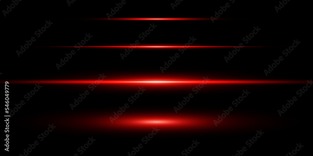 Red horizontal lens flares pack. Laser beams, horizontal light rays ...