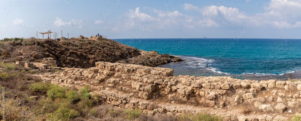 Dor Beach National Park, Israel October 15, 2022 Panoramic view of Dor ...