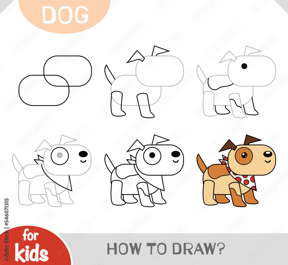 How to draw Dog for children. Step by step drawing tutorial. Stock ...