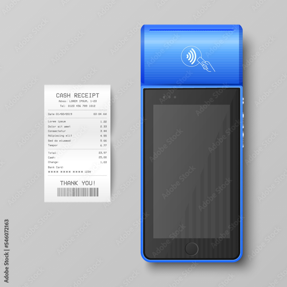 Vector 3d NFC Payment Machine with Approved Status, Paper Check ...