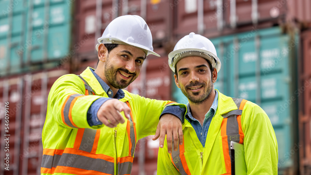 Foreman control loading containers box from factory to cargo freight ...