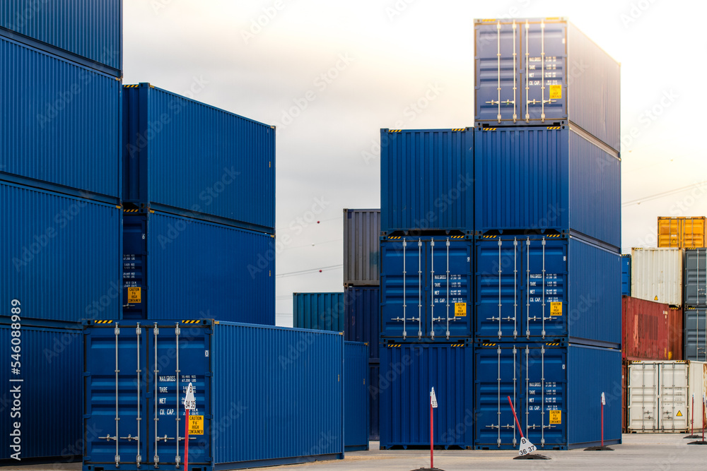 Cargo containers. Cargo container yard. Stack of freight containers at ...