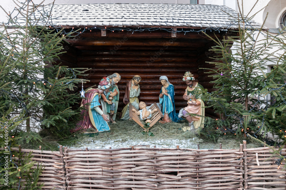 Nativity. Nativity scene with the Holy Child, the Most Holy Theotokos ...