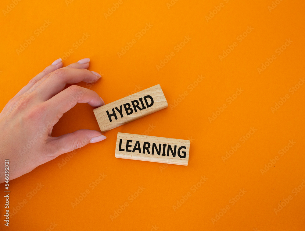 Hybrid learning symbol. Concept word Hybrid learning on wooden blocks ...