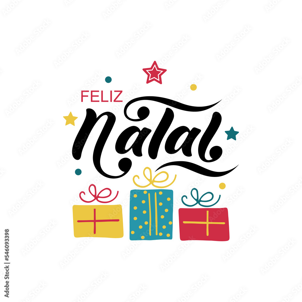 Feliz Natal text meaning Merry Christmas in Portuguese, hand drawn ...