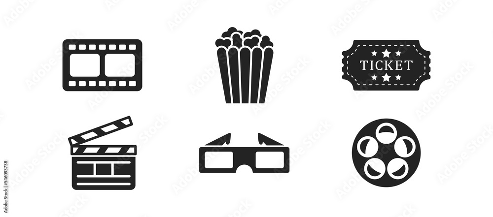 Watching movie icon set on white background. Weekend, leisure concept ...