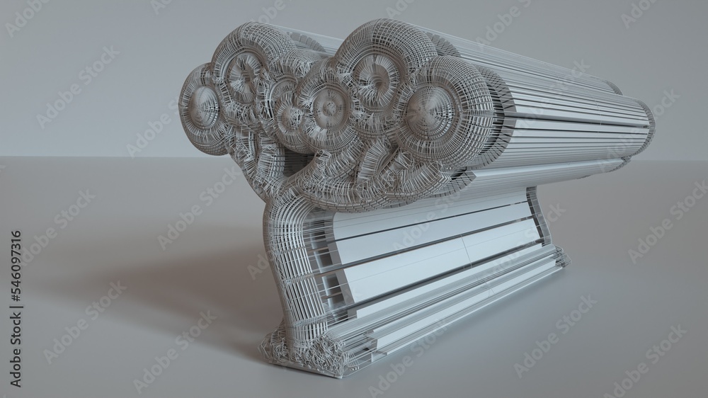 3D Illustration of a building based on the diagram of a tree. Notice ...