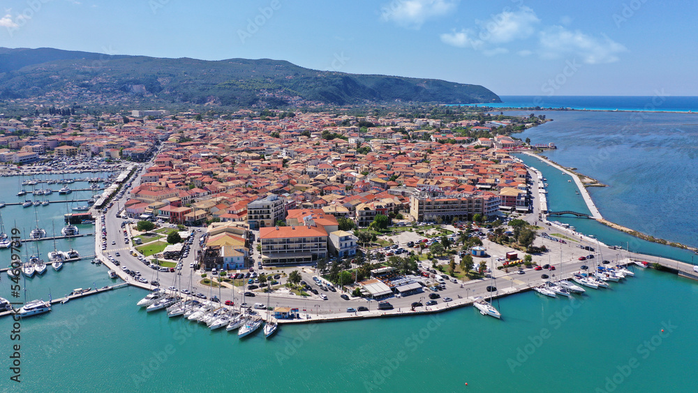 Aerial drone photo of famous main town of Lefkada island with ...