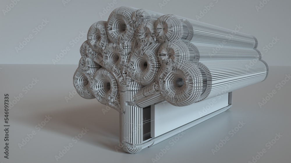 3D Illustration of a building based on the diagram of a tree. Notice ...