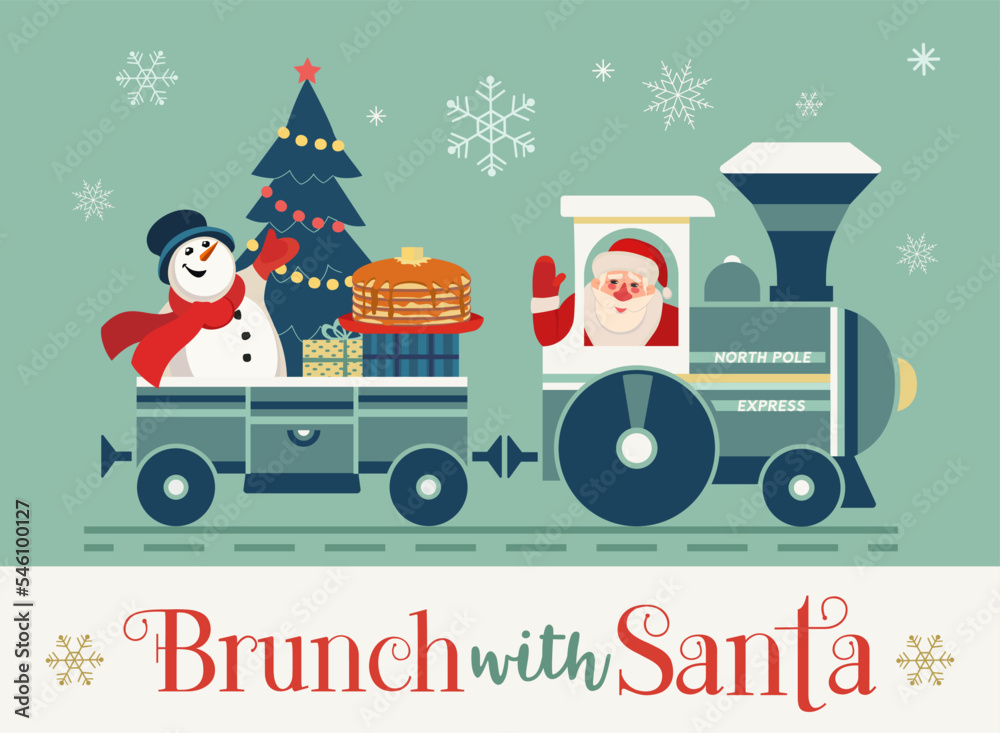 Brunch with Santa Festive Holiday fancy vector poster. Santa deliver ...