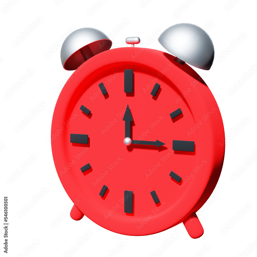 3D Cartoon Alarm Clock Red Color. 3D rendering. Stock Illustration ...